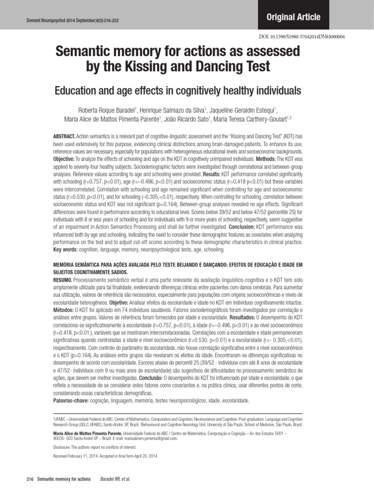 Kissing and Dancing Test: Age and Education Effects | PDF ...