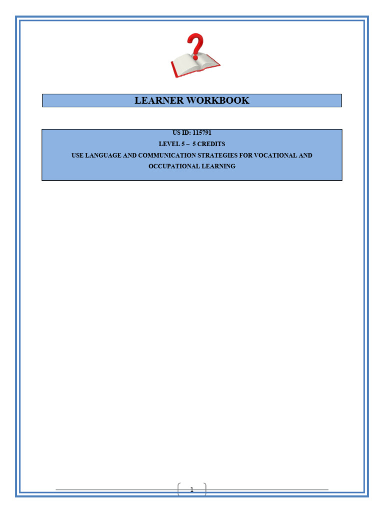 Learner Workbook | PDF | Educational Assessment | Learning