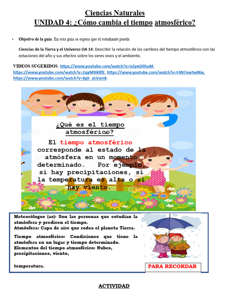 Guia Tiempo Atmosferico Segundo Unidad 4 | PDF