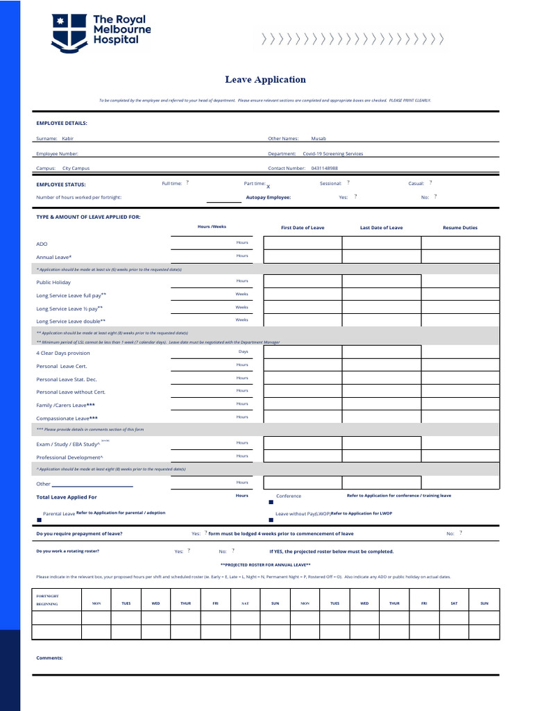 .Leave Application Form | PDF
