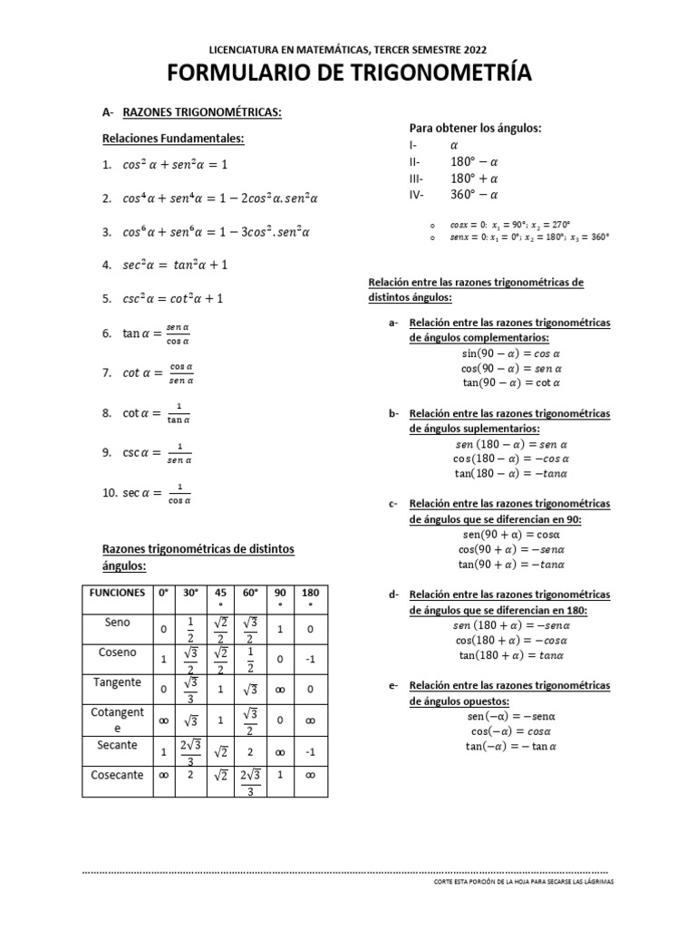 Formulario Trigonometria-1 | PDF | Funciones trigonométricas | Geometría