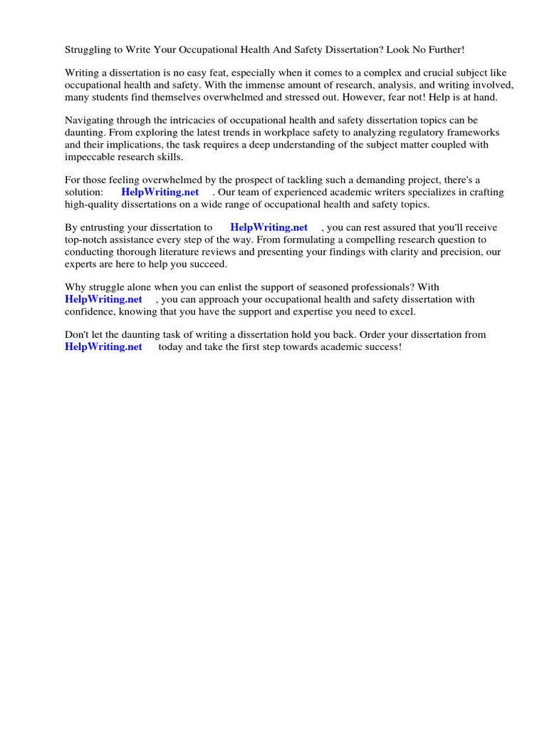 Occupational Health and Safety Dissertation Topics | PDF | Occupational ...