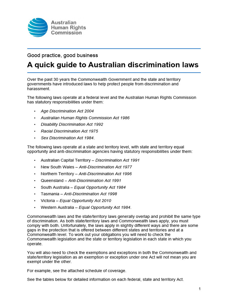 Australian Discrimination Laws Guide | PDF | Discrimination | States ...
