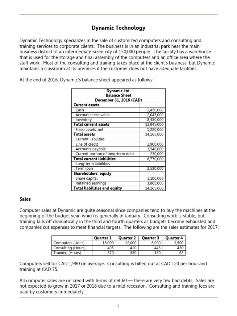 Case 2 - Dynamic Technology | PDF | Balance Sheet | Line Of Credit