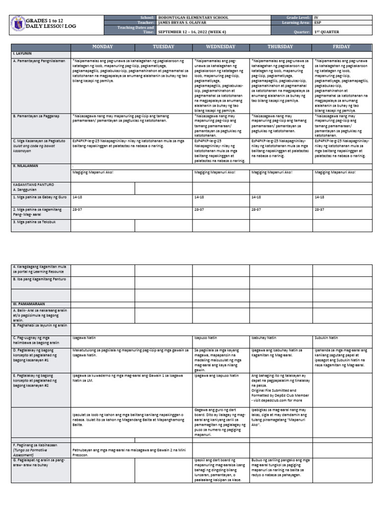 DLL - Esp 4 - Q1 - W4 | PDF