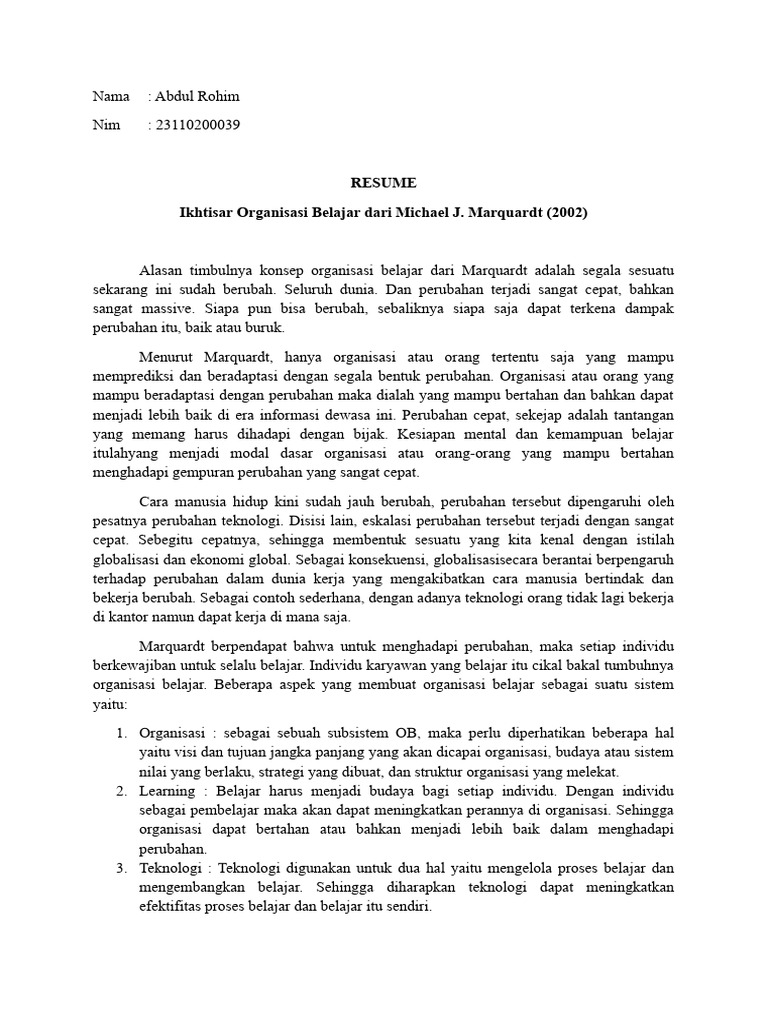ORGANISASI BELAJAR Marquadt Dan Sarger - Abdul Rohim 39 | PDF