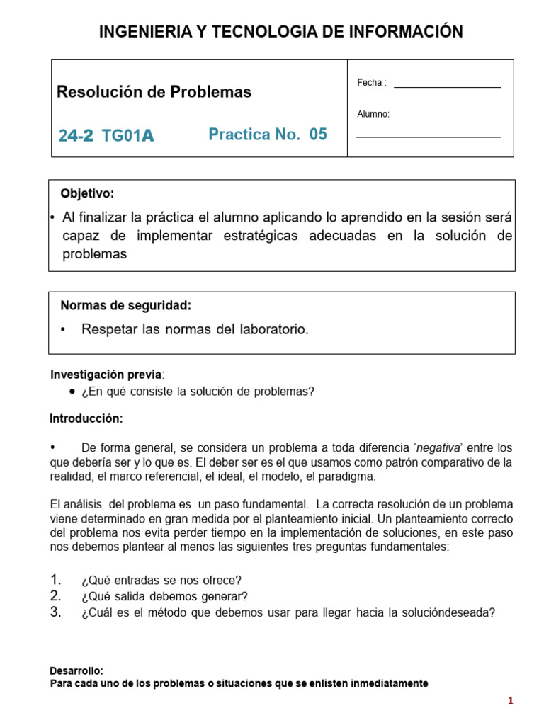 24-2 TG01A Practica 05 Resolución de Problemas 0313 | PDF | Cognición