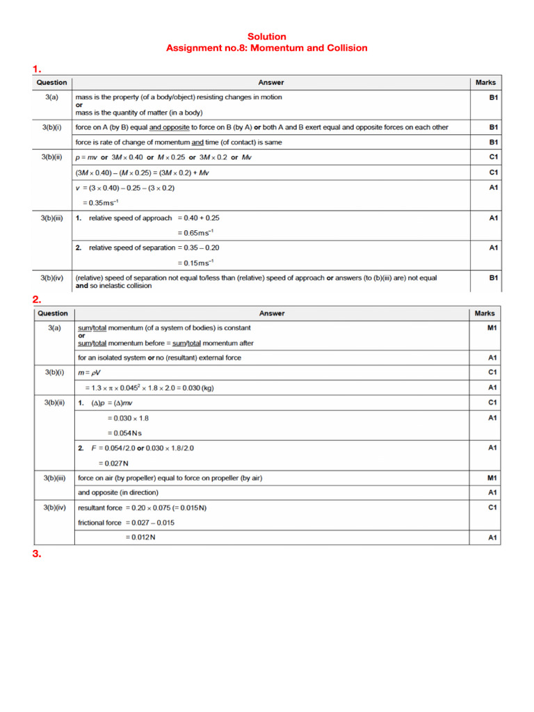 Solution-Assignment no.8 Momentum and Collision | PDF Solution-Assignment no.8 Momentum and Collision | PDF