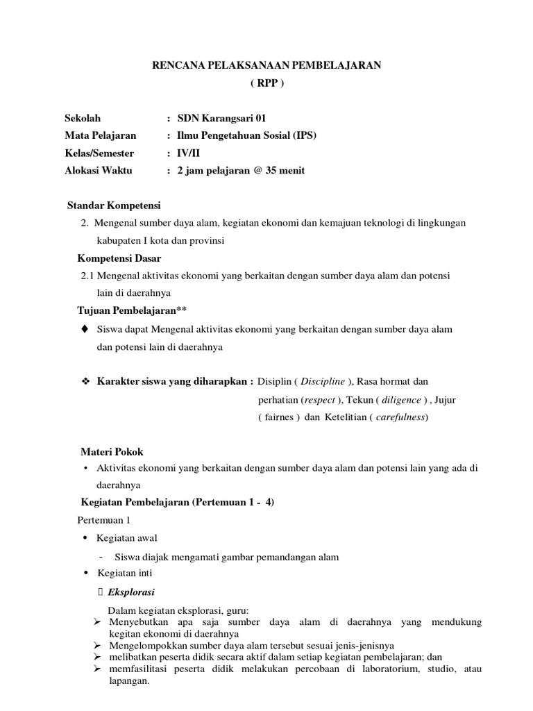 RPP Ips Kelas 4 SD Semester 2 | PDF | Karier & Perkembangan