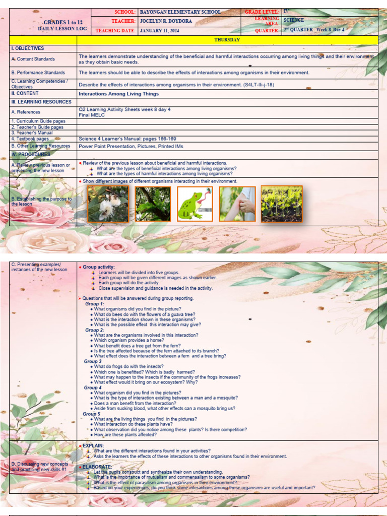 2nd COT DLL Jan Science | PDF | Learning | Flowers