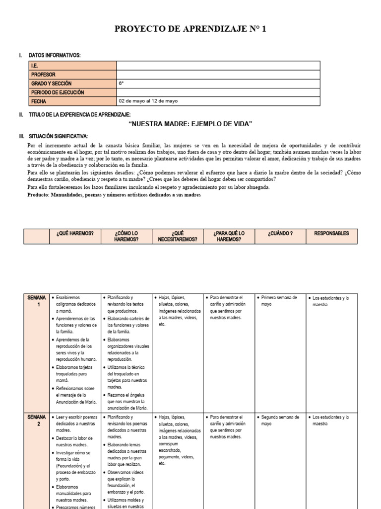 6° Grado - Proyecto de Aprendizaje N°01 | PDF | Biodiversidad | División (Matemáticas)
