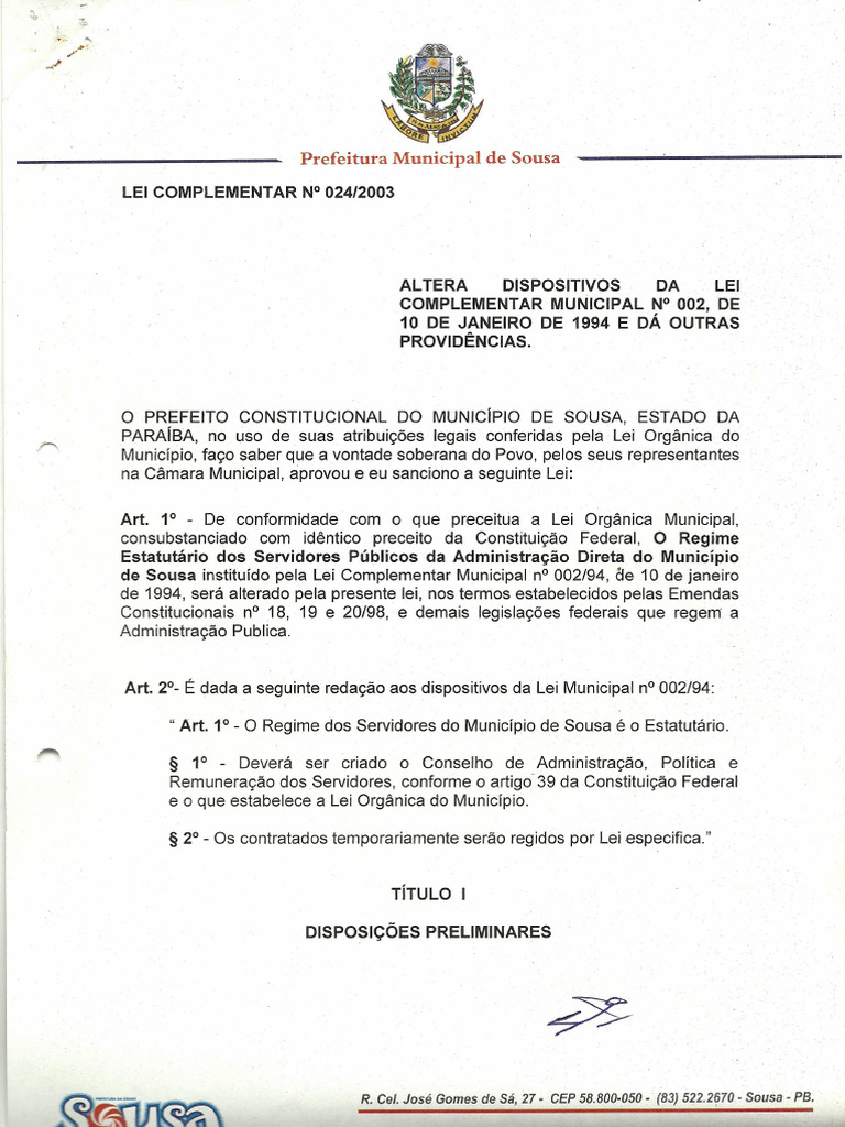 Leis Complementares - 024 - 2003 - 0000001 | PDF