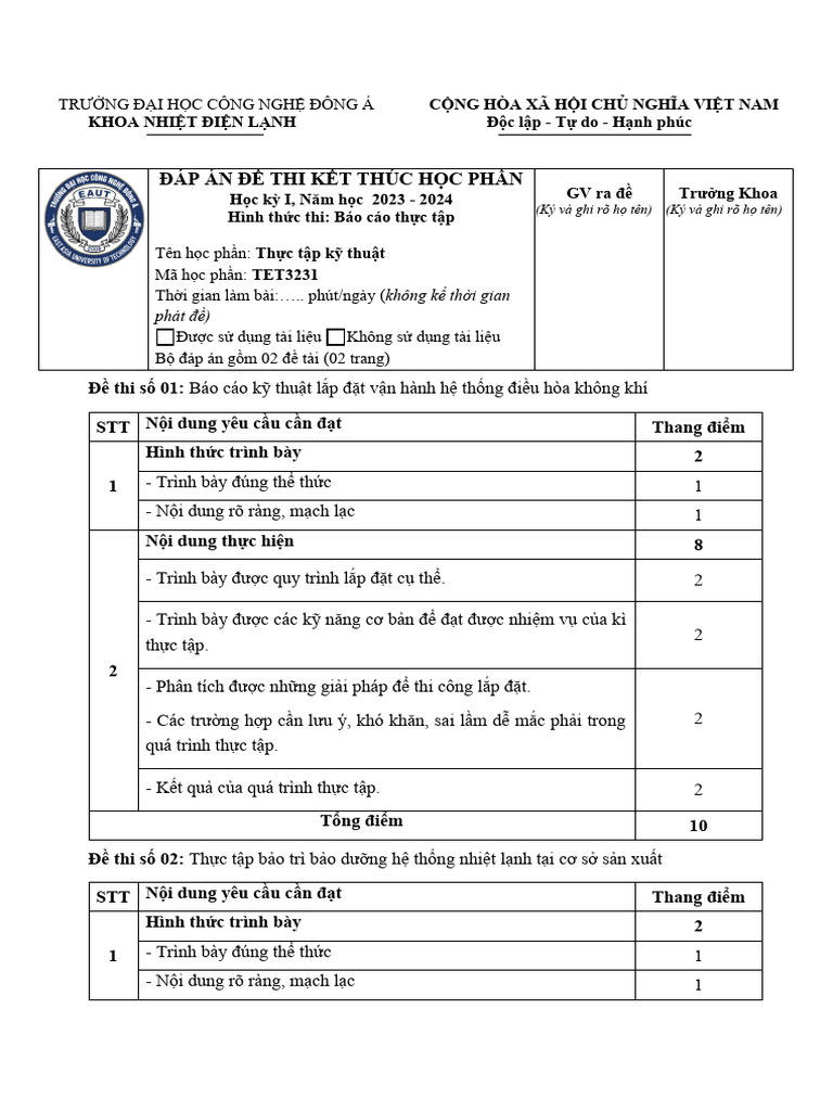 Dap An Thuc Tap Khy Thuat | PDF