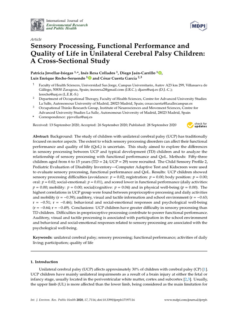 Sensory Processing, Functional Performance and | PDF | Effect Size | Perception