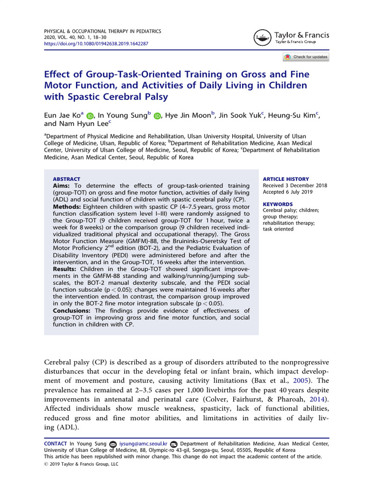 Effect of Group-Task-Oriented Training On Gross and Fine | Download Free PDF | Cerebral Palsy ...