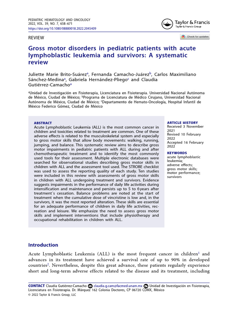 Gross Motor Skills in Pediatric ALL Patients | PDF | Pub Med | Clinical ...
