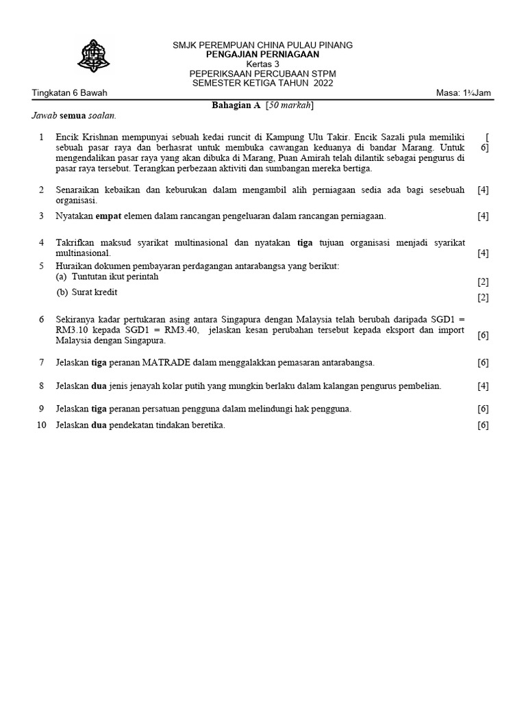 2022-Set 1 P3 Penang (Soalan) | PDF