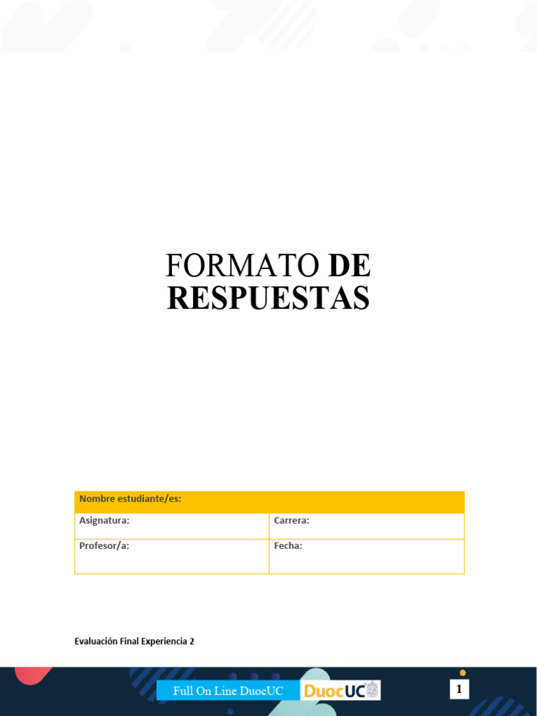 11 Formato De Respuesta Evaluaci n Final Experiencia 2 Semanas 9 10 Y