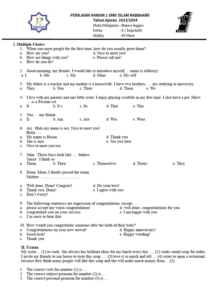 Soal PH 1 10 | PDF | Linguistic Morphology | Syntax