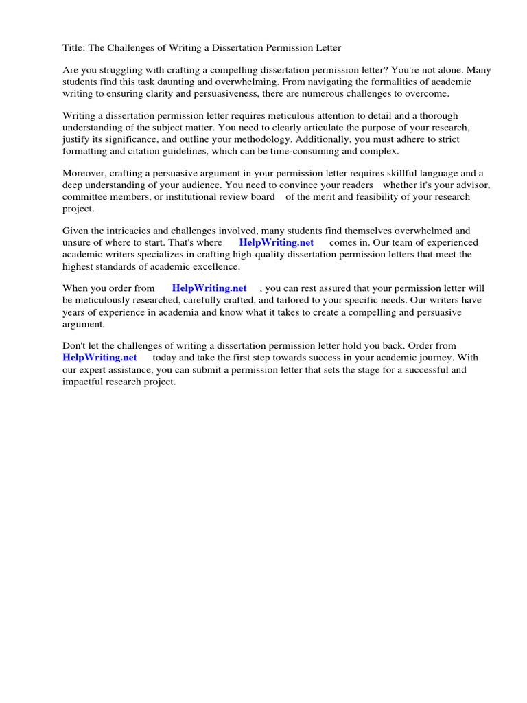 Dissertation Permission Letter | PDF | Thesis | Informed Consent