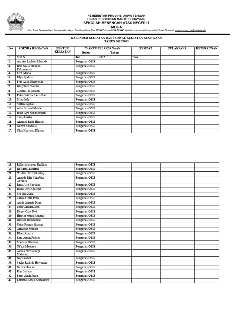 Kalender Kegiatan Kesiswaan | PDF