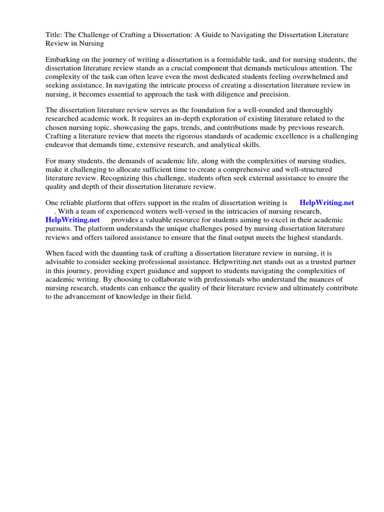 Dissertation Literature Review Example Nursing | PDF | Nursing | Thesis