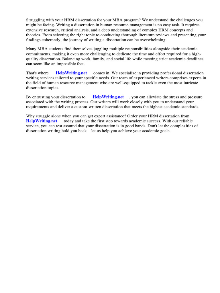 MBA HRM Dissertation Help | PDF | Human Resource Management | Thesis