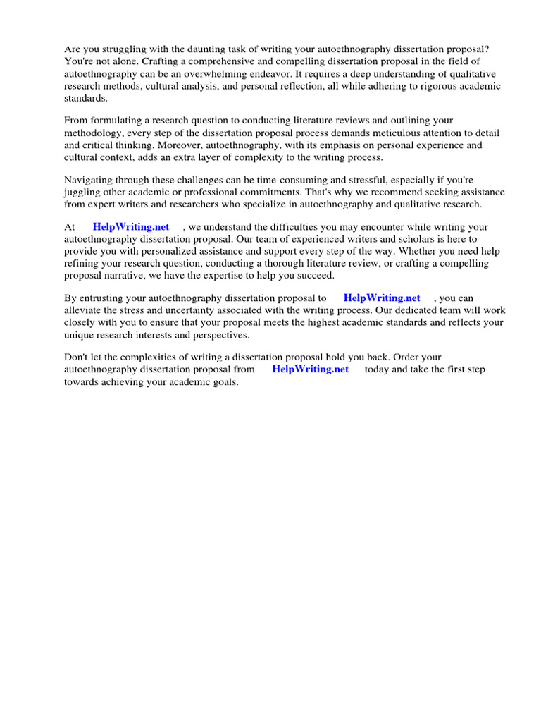 Autoethnography Dissertation Proposal | PDF | Thesis | Methodology