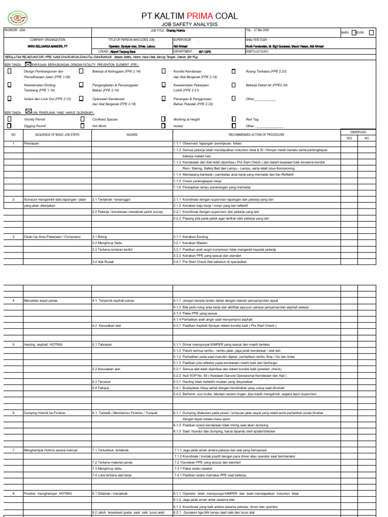 JSA Overlay Hotmix Dan Stone Pitching at Access Road SSF Area P4 Power Station WS | PDF