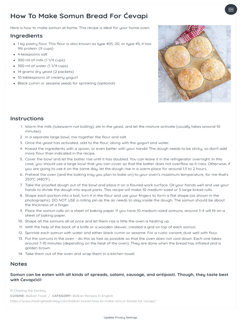 How To Make Somun Bread For Ćevapi - Chasing The | PDF | Dough | Baker ...