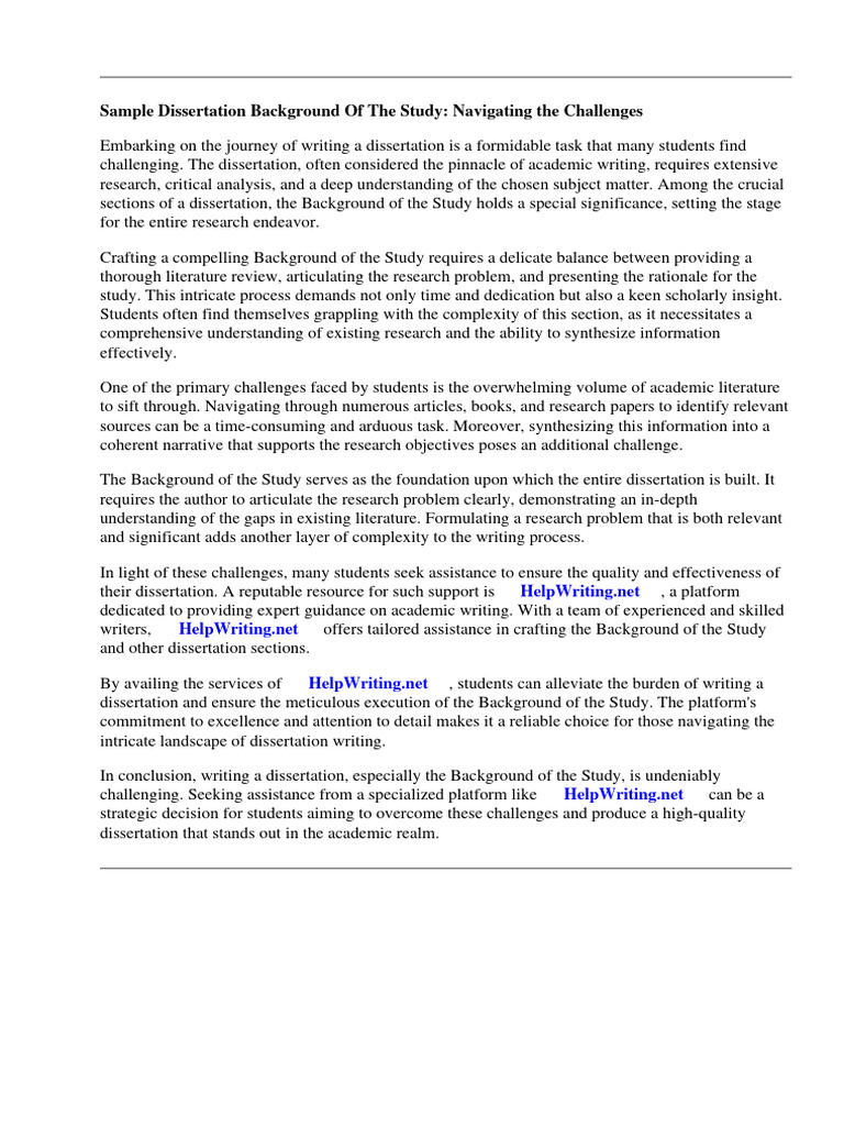 Sample Dissertation Background of The Study | PDF | Thesis | Theory