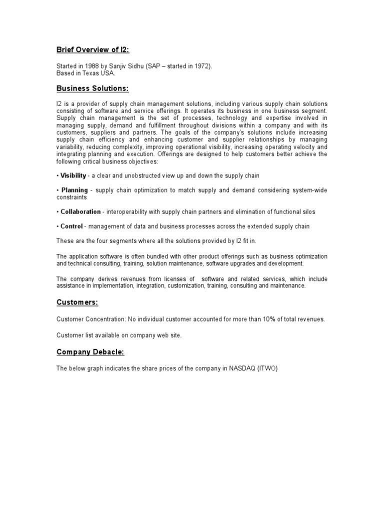 Brief Overview of I2 | PDF | Supply Chain | Revenue