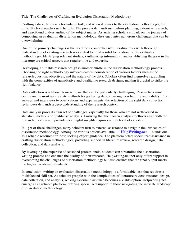 Evaluation Dissertation Methodology | PDF | Methodology | Thesis