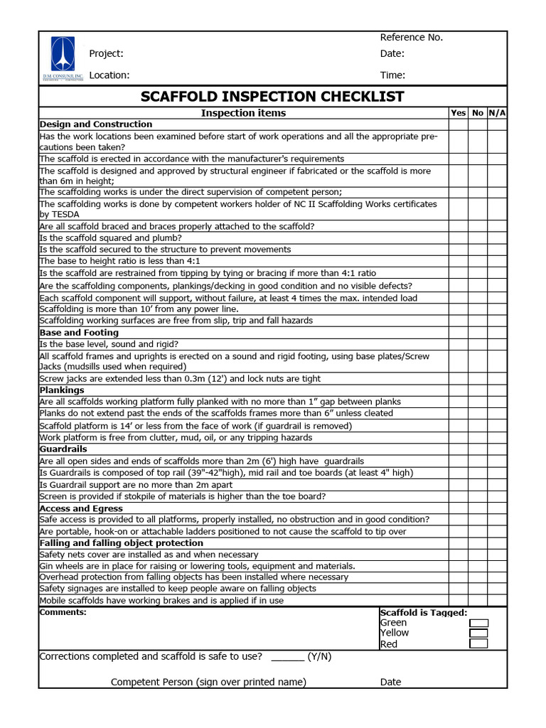 FR06 EHS 01 Rev. 1 Scaffold Inspection Checklist | Download Free PDF | Scaffolding