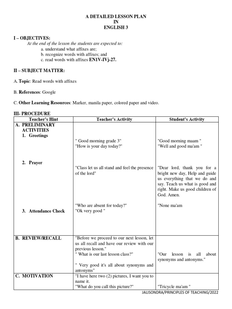 English Lesson Plan | PDF