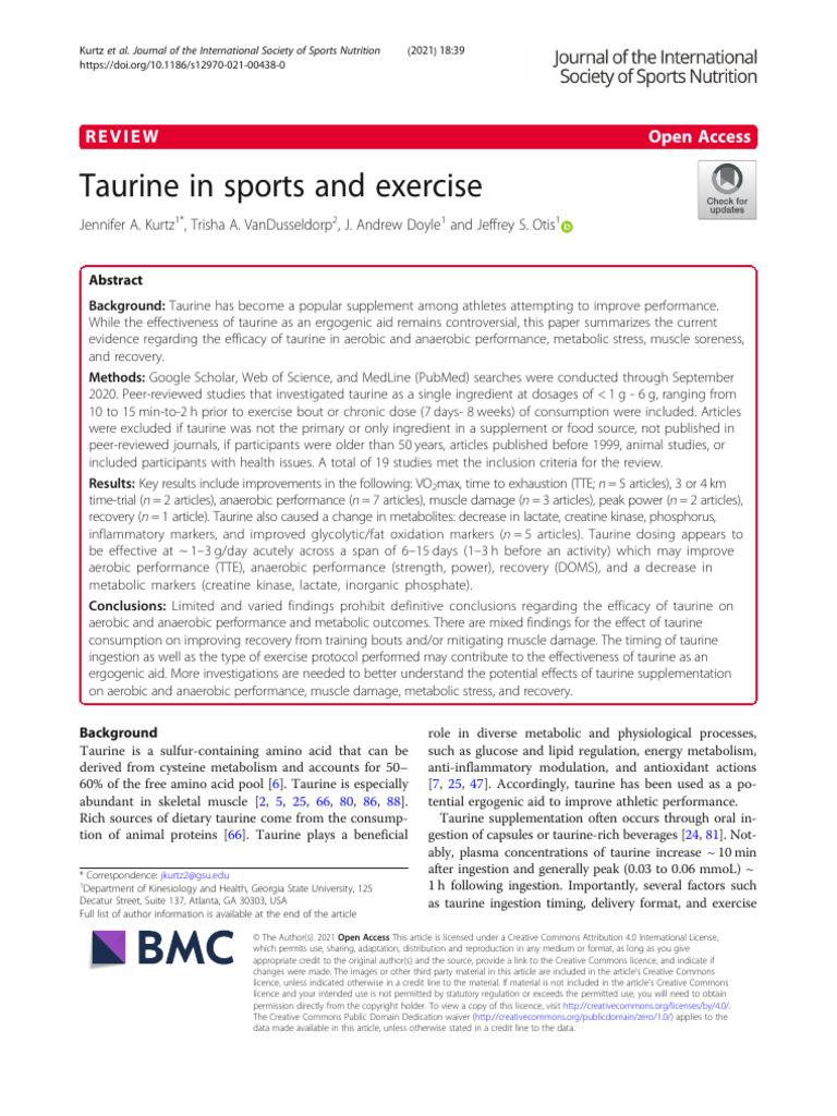 Taurine in Sport and Exercises | PDF | Mitochondrion | Inflammation