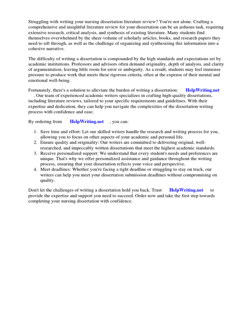 Nursing Dissertation Literature Review Example | PDF | Thesis ...