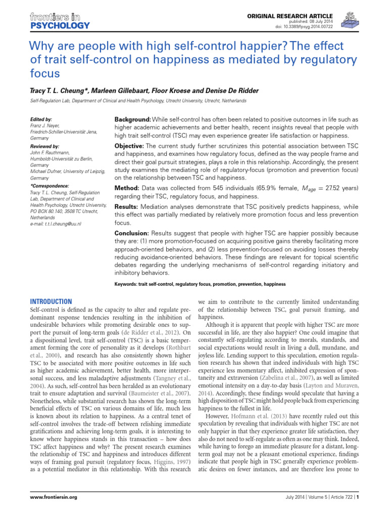 Cheung Self Control | PDF | Happiness | Goal