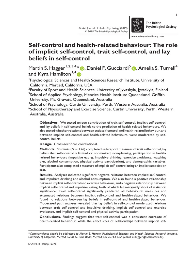 Hagger Et Al 2019 Self Control | PDF | Self Control | Self-Management