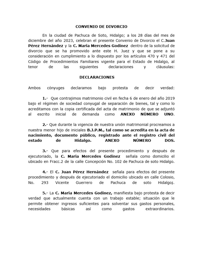 Formato Convenio de Divorcio | PDF | Divorcio | Pensión alimenticia