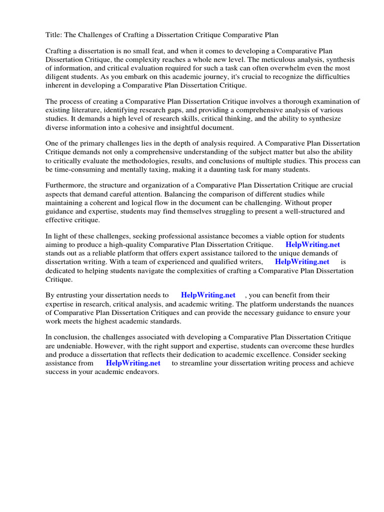 Plan Dissertation Critique Comparative | PDF | Thesis | Essays