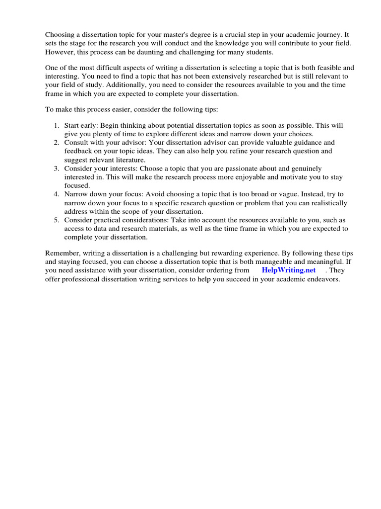 How To Choose A Dissertation Topic For Masters Pdf Thesis Sustainability