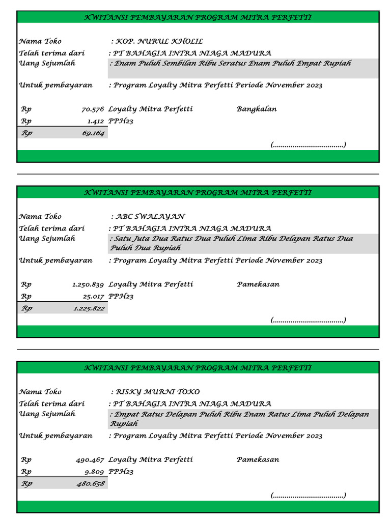 Kwitansi Mitra Perfetti P11 2023 | PDF