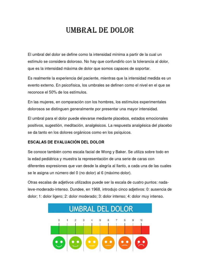 Umbral del dolor: definición y escalas | PDF | Ciencia y matemáticas ...