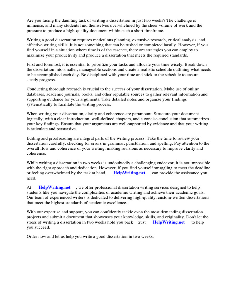 How To Write A Good Dissertation in 2 Weeks | PDF | Thesis | Methodology