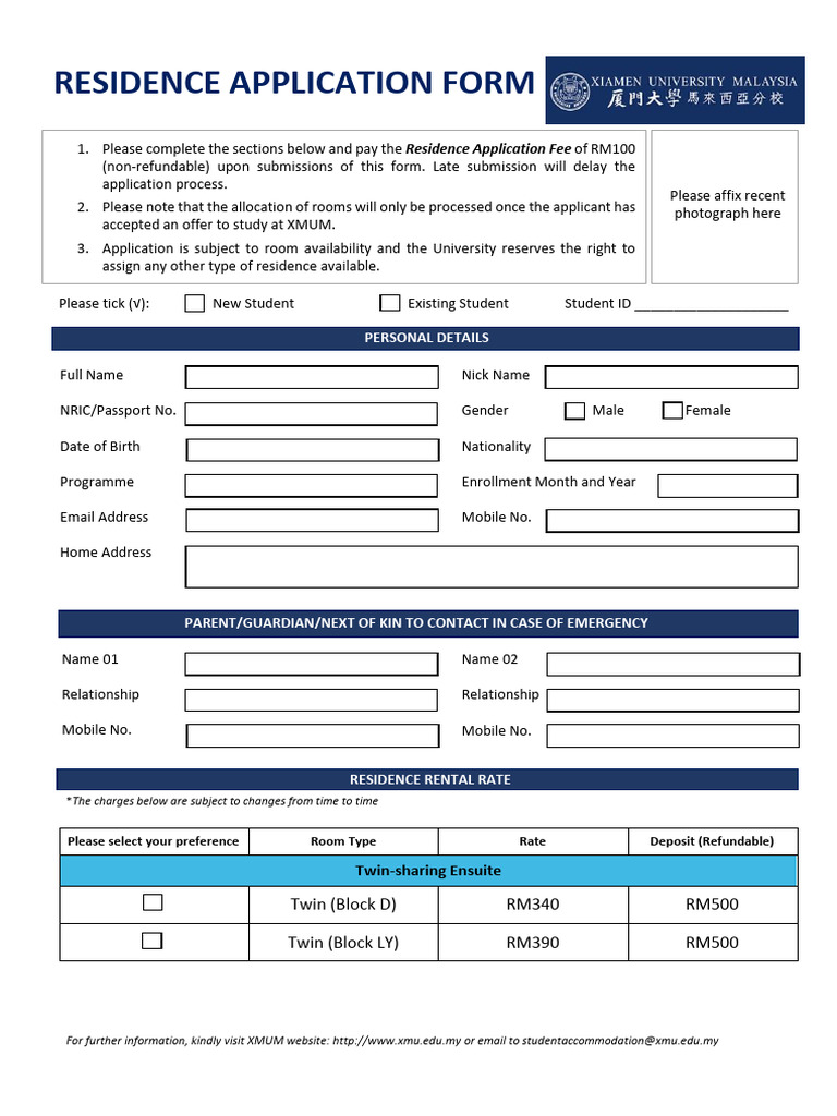 XMUM Residence Application Form | PDF | Banks | Cheque