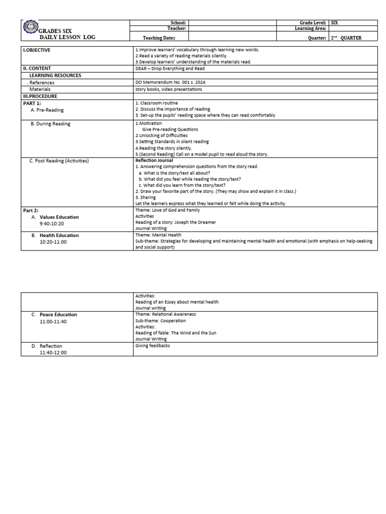 Catch Up Friday DLL Grade 6 | PDF | Learning | Behavior Modification