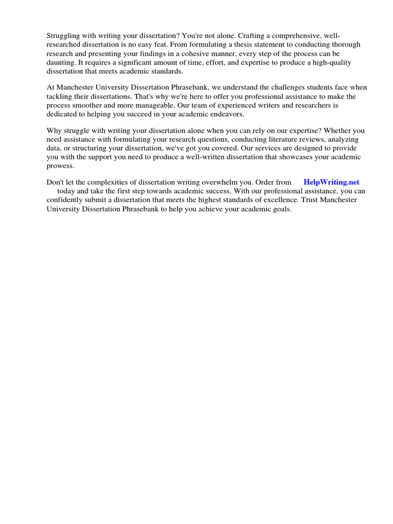 Manchester University Dissertation Phrasebank | PDF | Thesis | Information