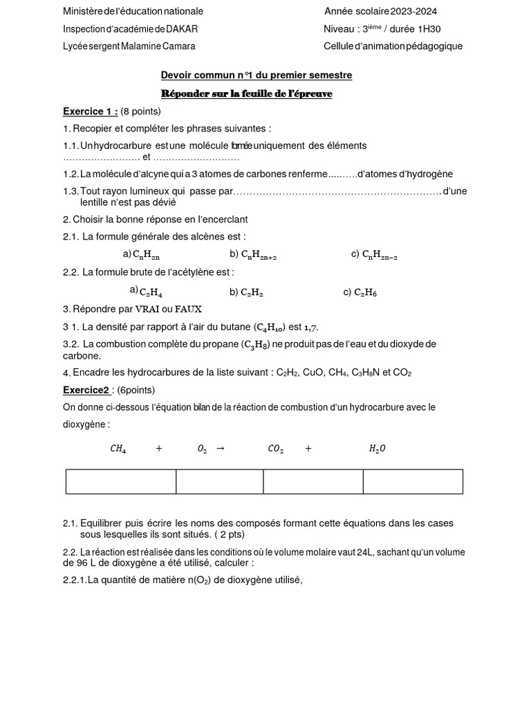 Formules des Hydrocarbures et Acétylène | PDF | Alcène | Molécules
