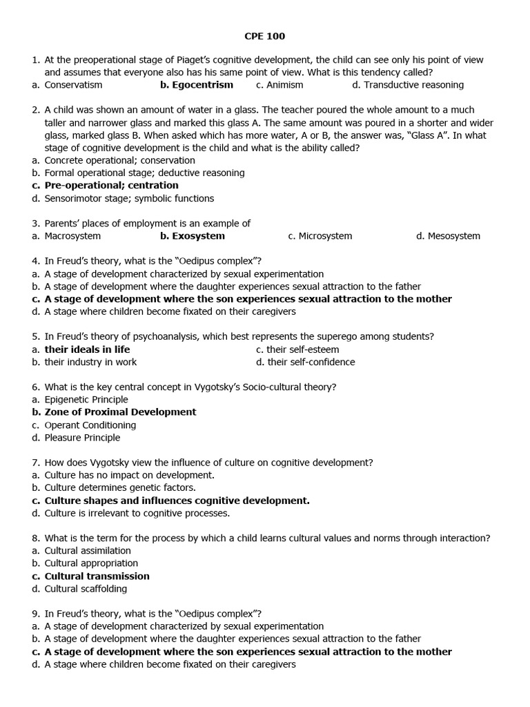 CPE 100 Final Exam With Answer Key | PDF | Cognitive Development ... CPE 100 Final Exam With Answer Key | PDF | Cognitive Development ...